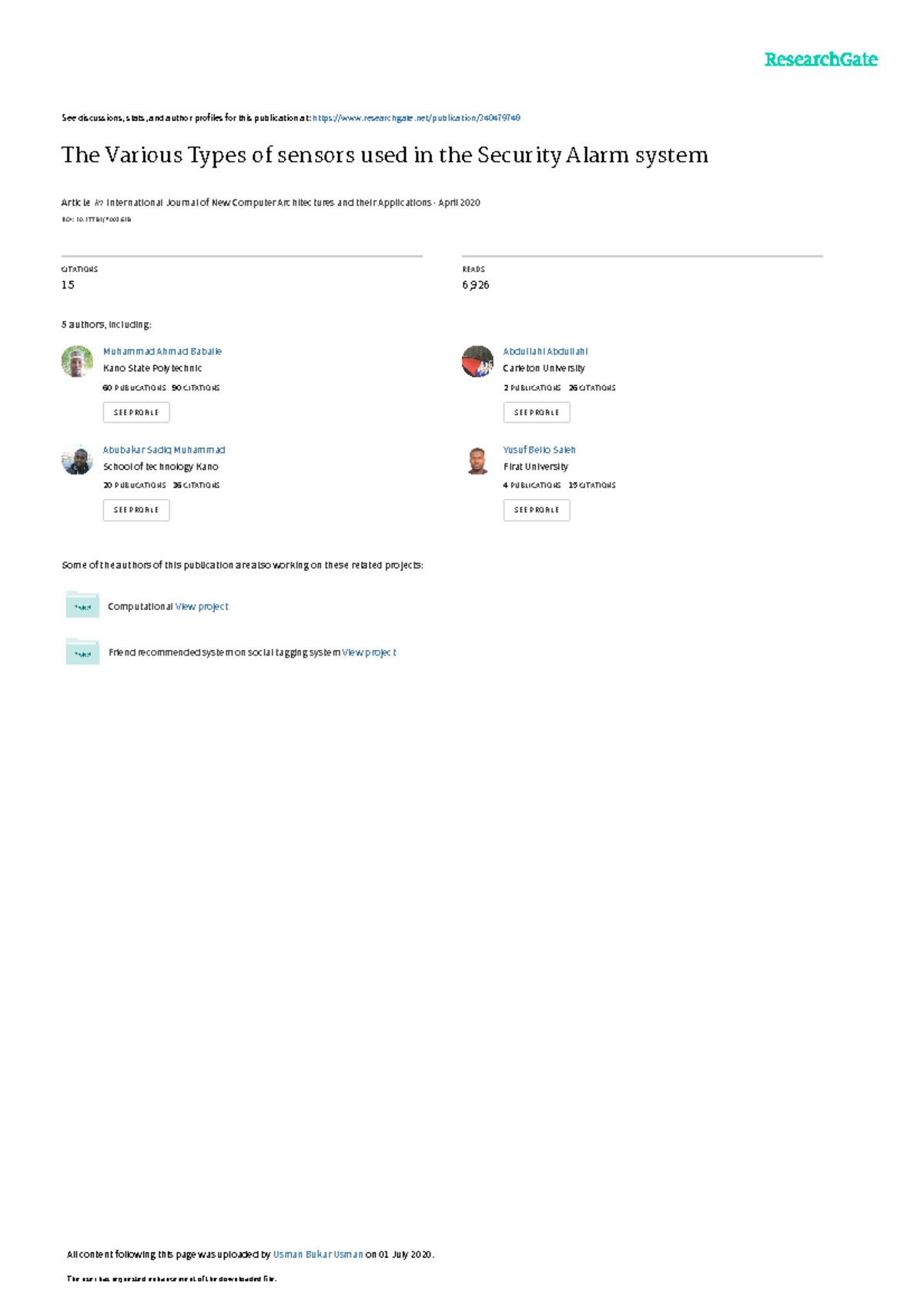 The Various Types of sensors used in the Security - See discussions ...