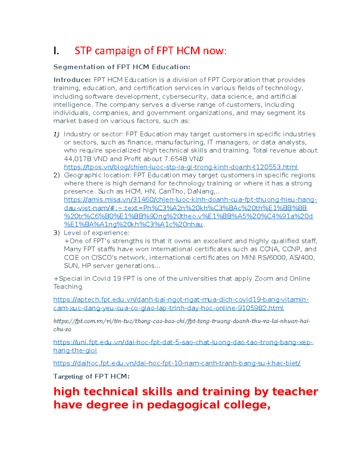 IMC-FPT - DOC - I. STP campaign of FPT HCM now: Segmentation of FPT HCM ...