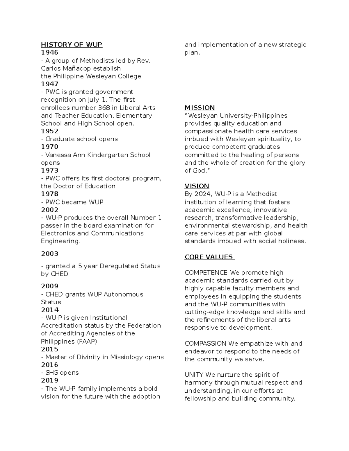 History OF WUP - HISTORY OF WUP 1946 A group of Methodists led by Rev ...