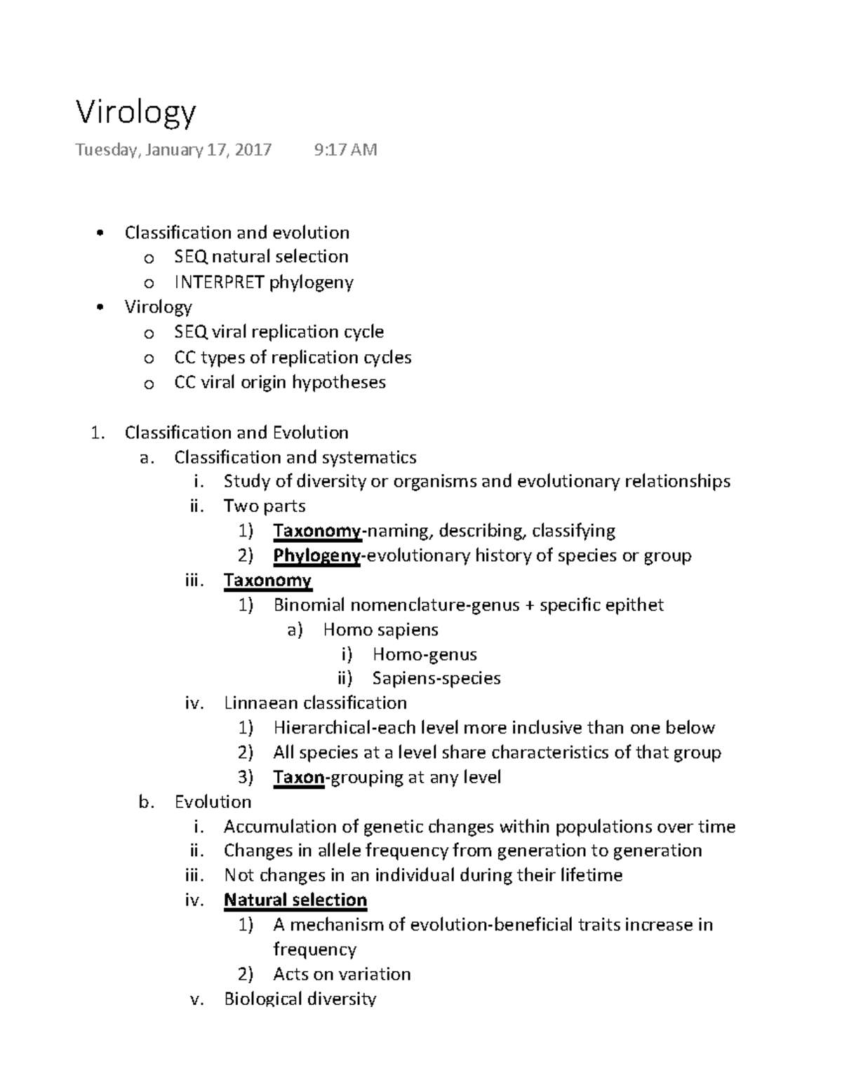 Virology - Lecture notes 1 - Virology Tuesday, January 17, 2017 9:17 AM ...