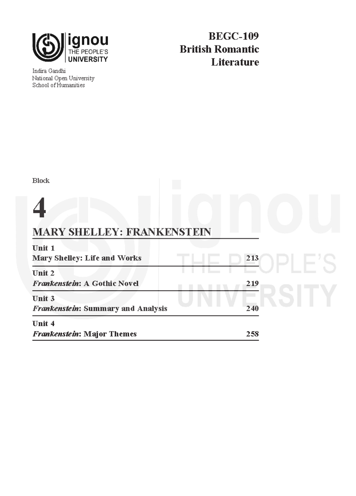 Block-4 - Romantic literature - 211 Block 4 MARY SHELLEY: FRANKENSTEIN ...