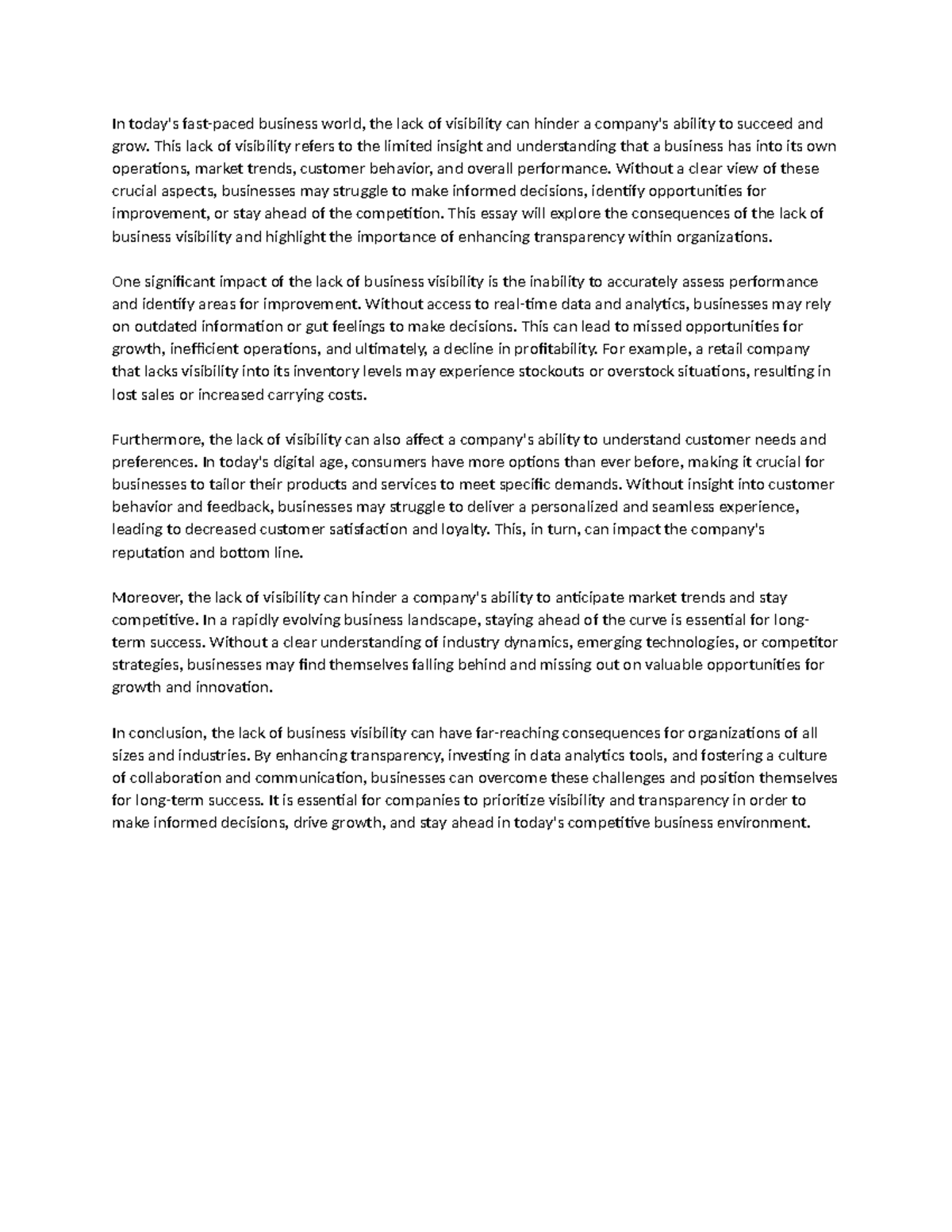 Lack of business visibility - In today's fast-paced business world, the ...