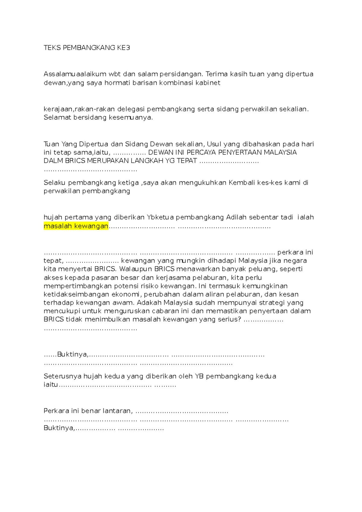 TEKS Pembangkang KE3 - TEKS PEMBANGKANG KE Assalamuaalaikum wbt dan ...