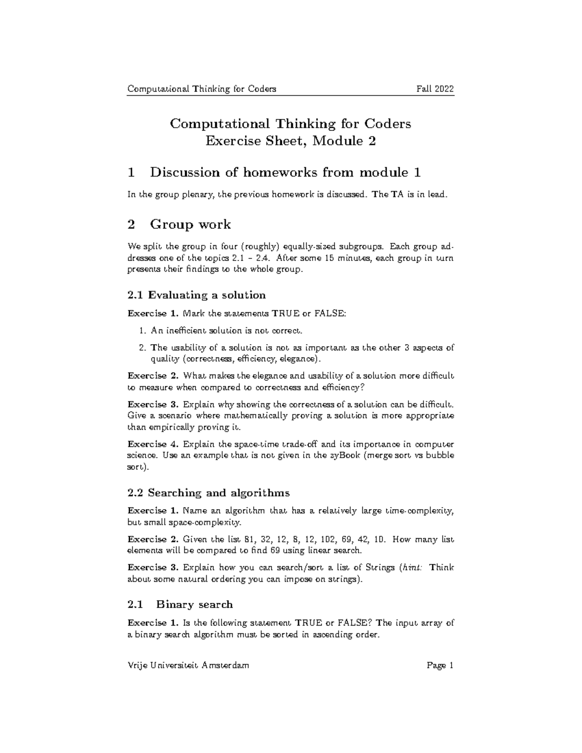 CT Week 2 Exercises - Practial for group exercise classes - Computational Thinking for Coders ...