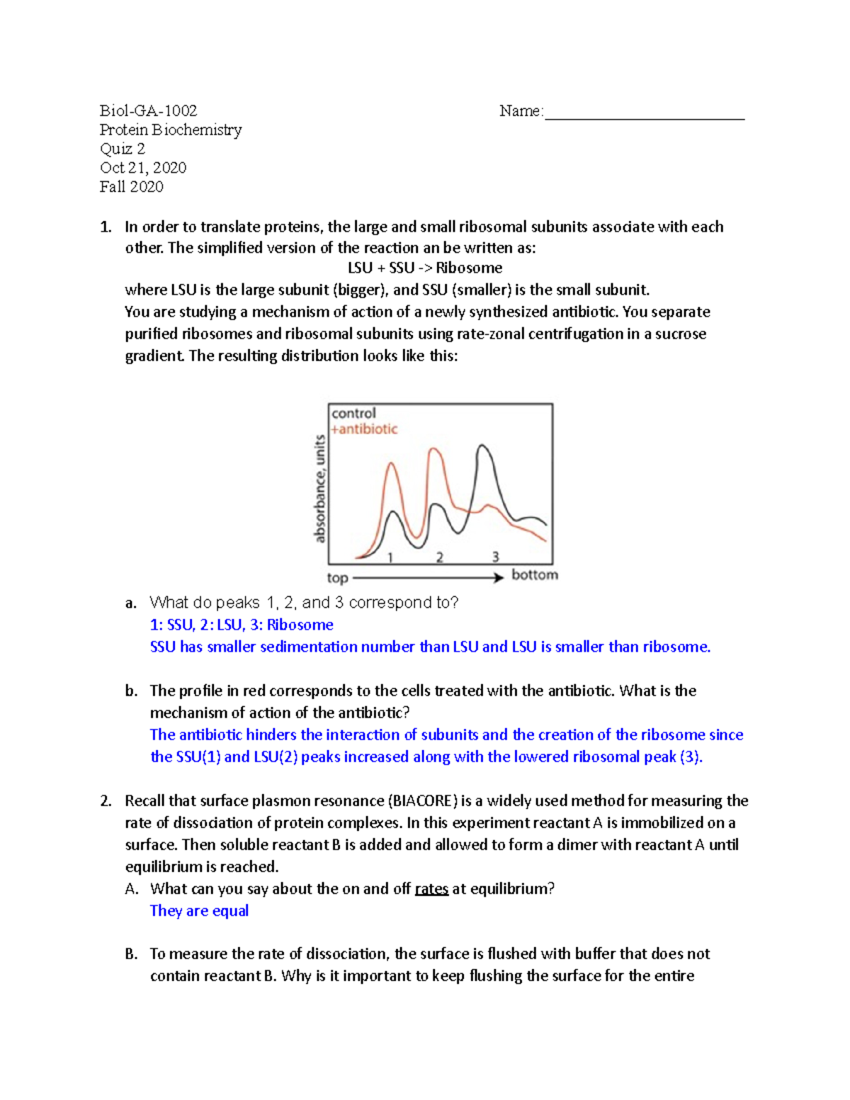 Bio Chem Quiz 2 - Bio Chem Quiz 2 - Biol-GA-1002 Name ...