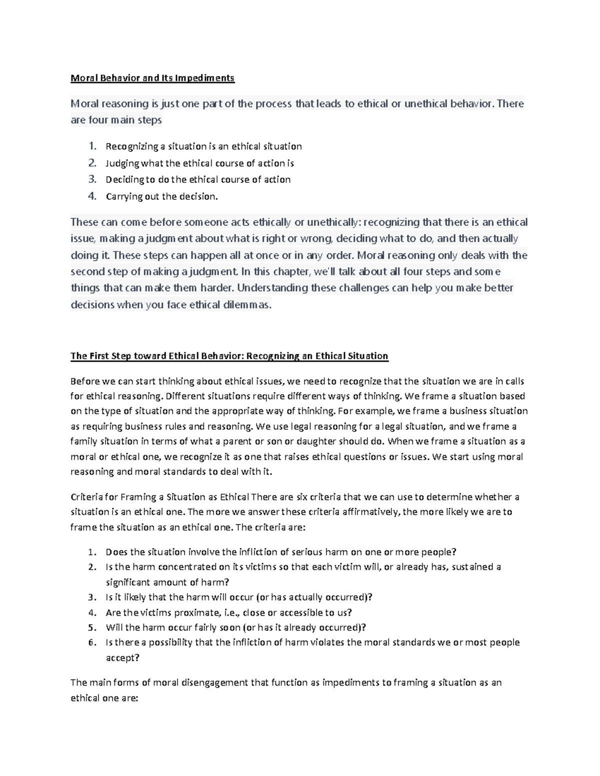 Assign 01 - Moral Behavior and Its Impediments Moral reasoning is just ...