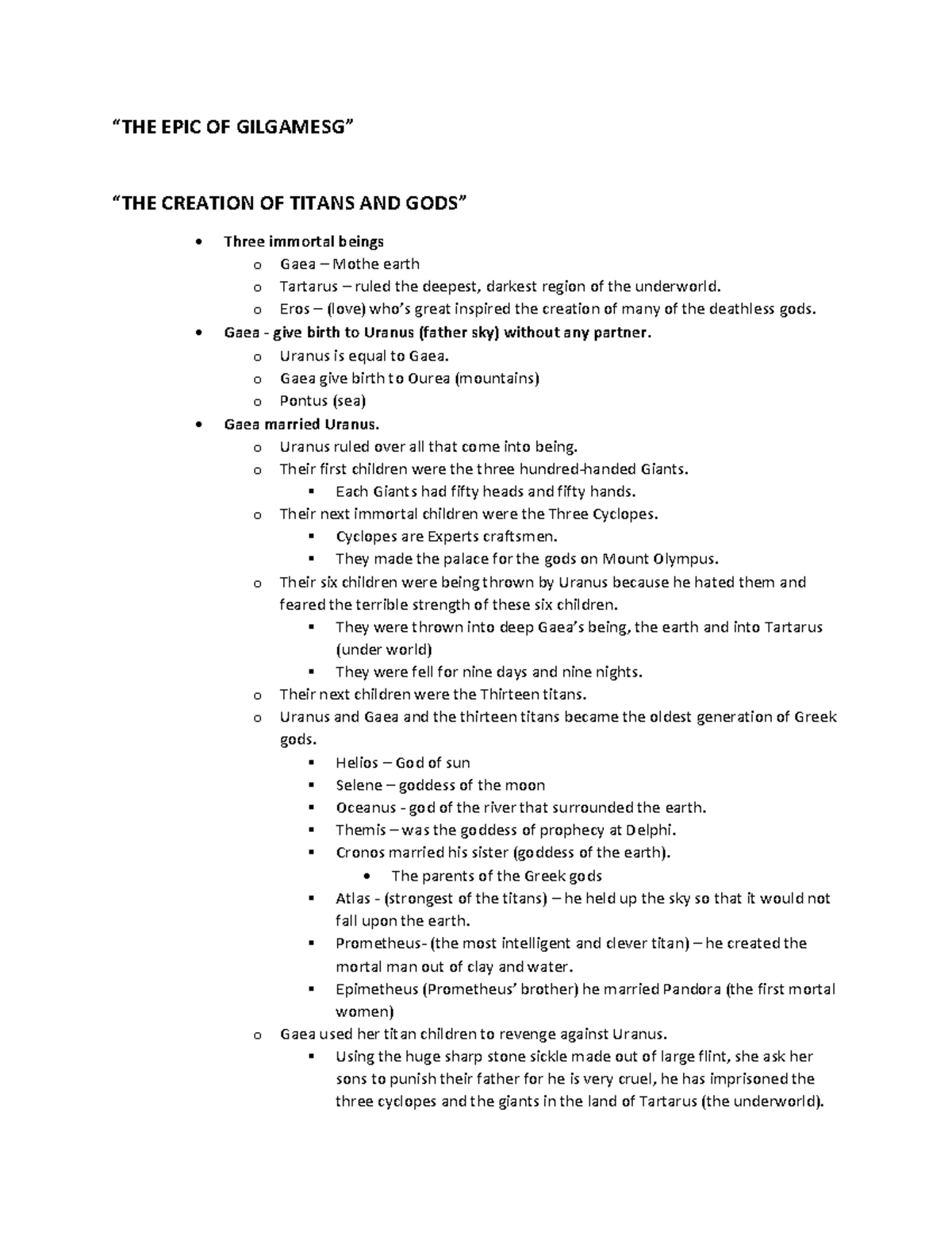 Trojan WAR - “THE EPIC OF GILGAMESG” “THE CREATION OF TITANS AND GODS ...