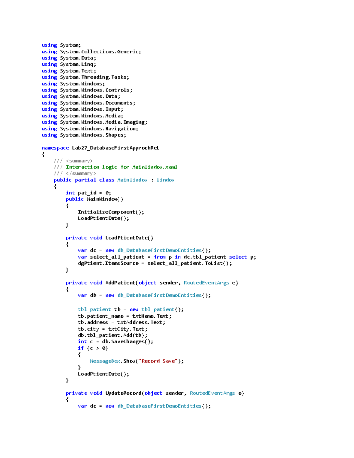 DB First updated - Visual Programming CSC412Visual Programming ...