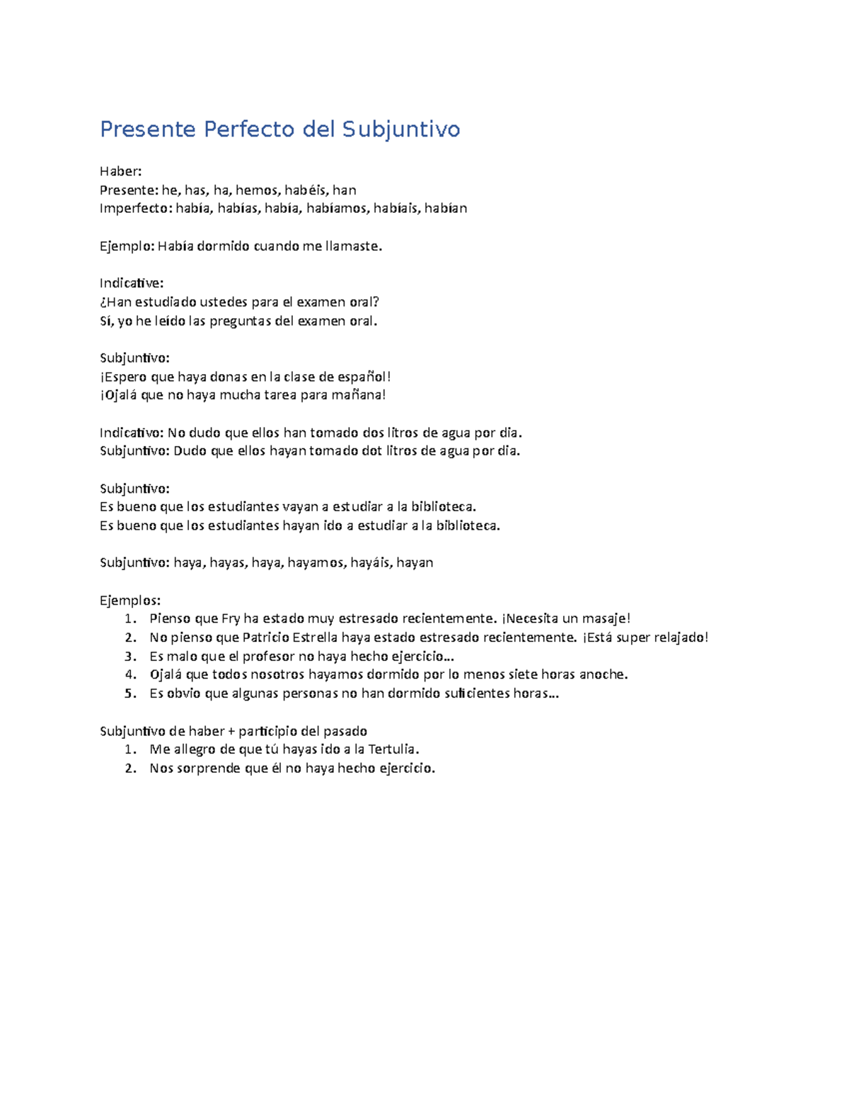 Presente Perfecto del Subjuntivo - Presente Perfecto del Subjuntivo ...