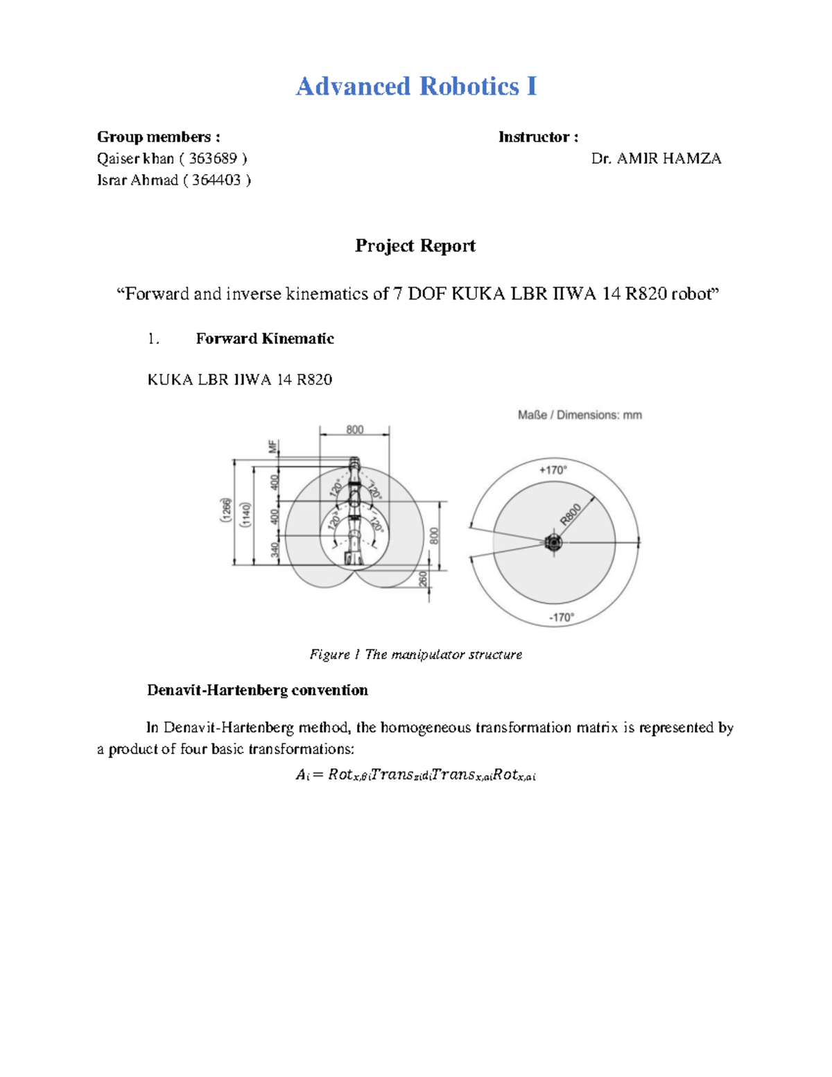 Robotics-project report - Advanced Robotics I Group members ...