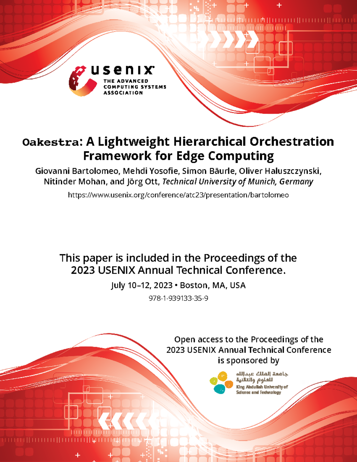 Oakestra-atc23-bartolomeo - This paper is included in the Proceedings of the 2023 USENIX Annual ...