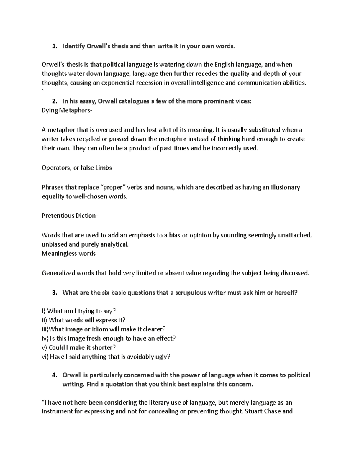 Orwell reading questions - Identify Orwell's thesis and then write it ...