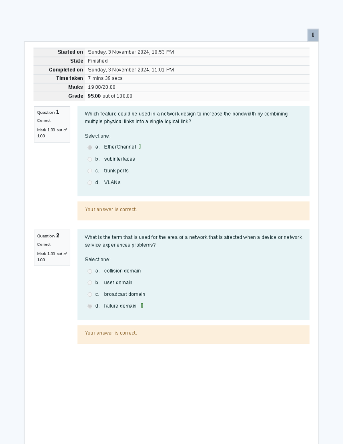 Datacom 3 pq1 - qp1 - Question 1 Correct Mark 1 out of 1. Question 2 ...