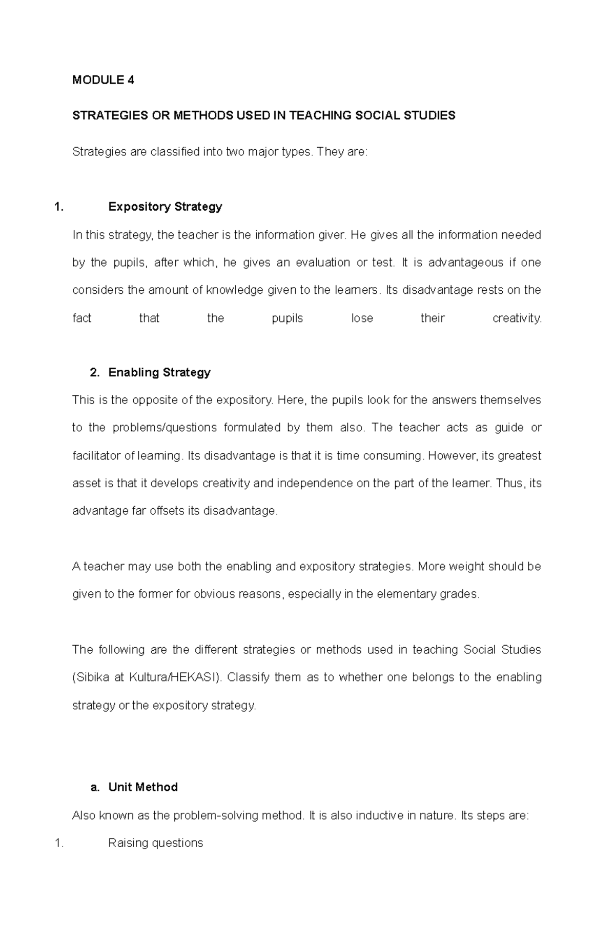 SSE 2 - EDUCATION NOTES - MODULE 4 STRATEGIES OR METHODS USED IN ...