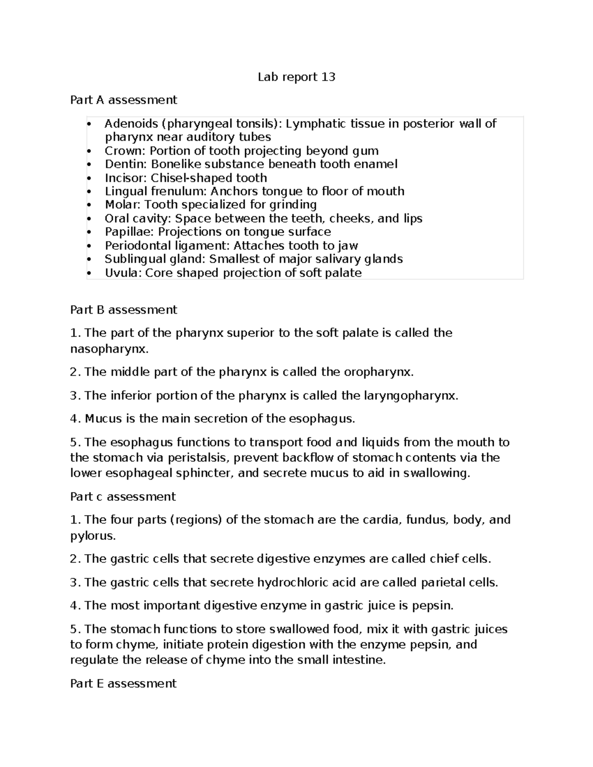 Anatomy - lab work - Lab report 13 Part A assessment Adenoids ...