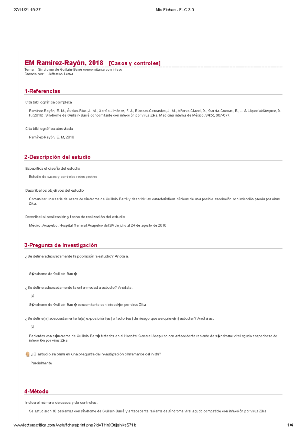 Mis Fichas - FLC 3.0 guillen - EM Ramírez-Rayón, 2018 [Casos y controles] Tema: Síndrome de ...