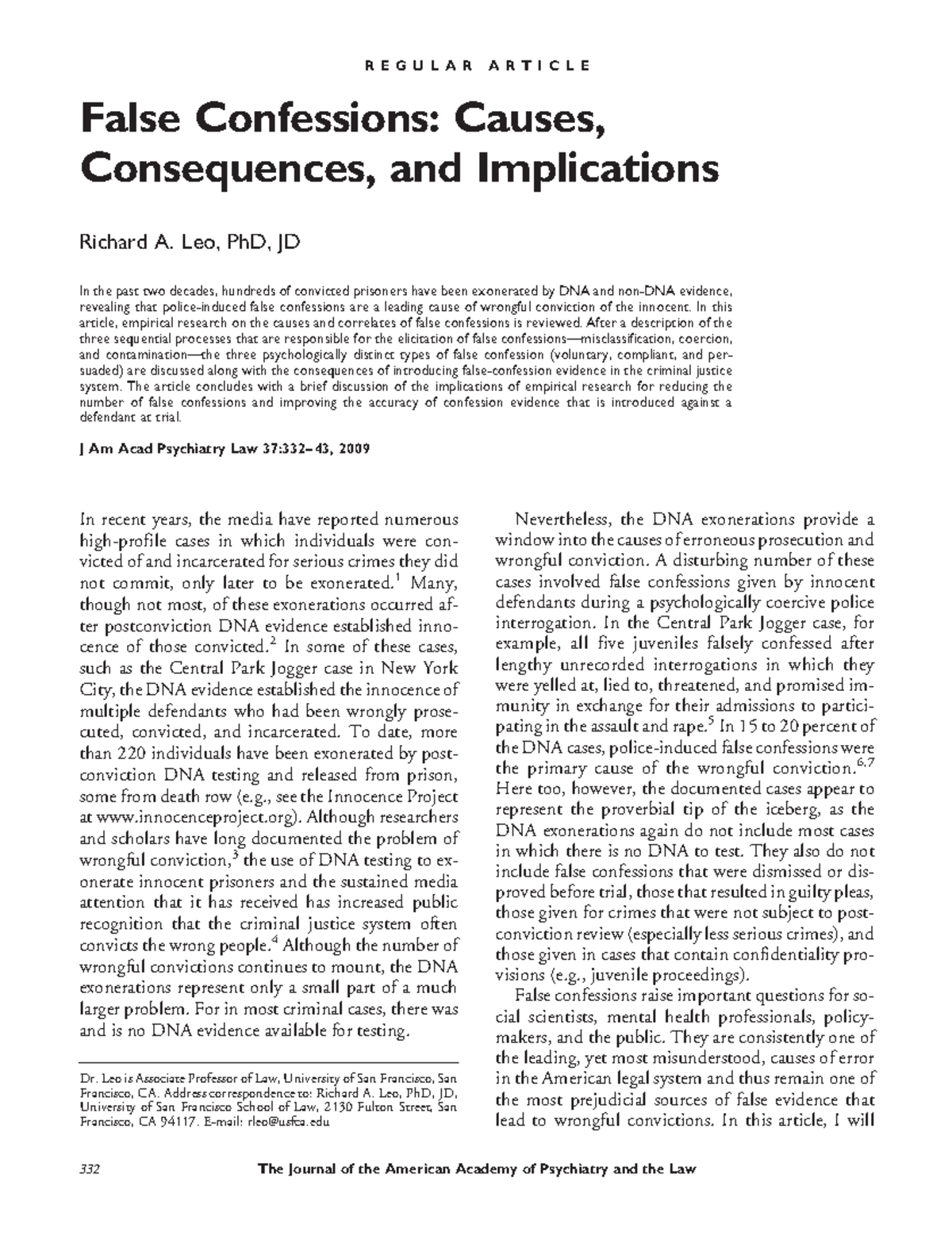 False Confessions - Leo, PhD, JD In the past two decades, hundreds of ...
