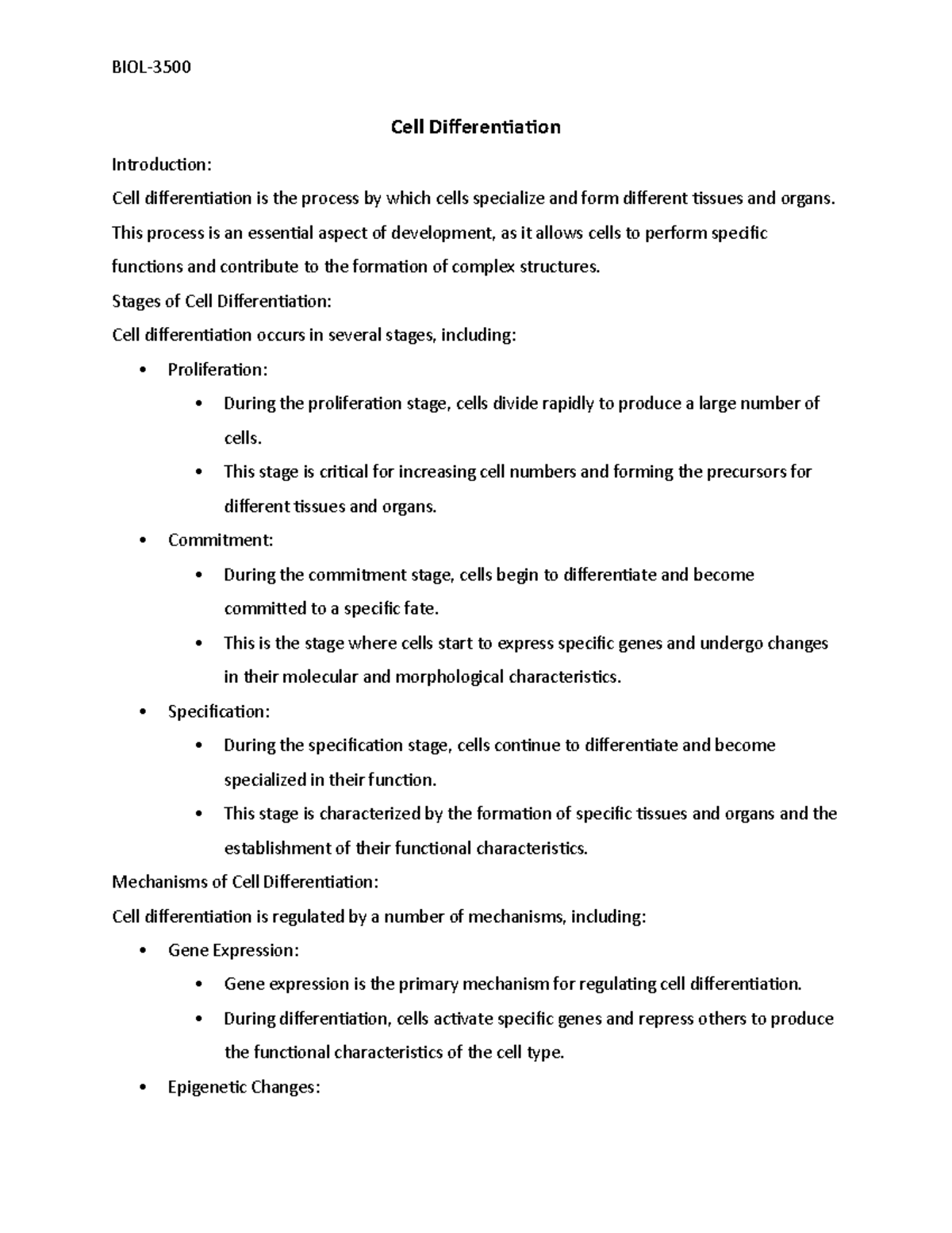 Cell Differentiation - BIOL- Cell Differentiation Introduction: Cell ...