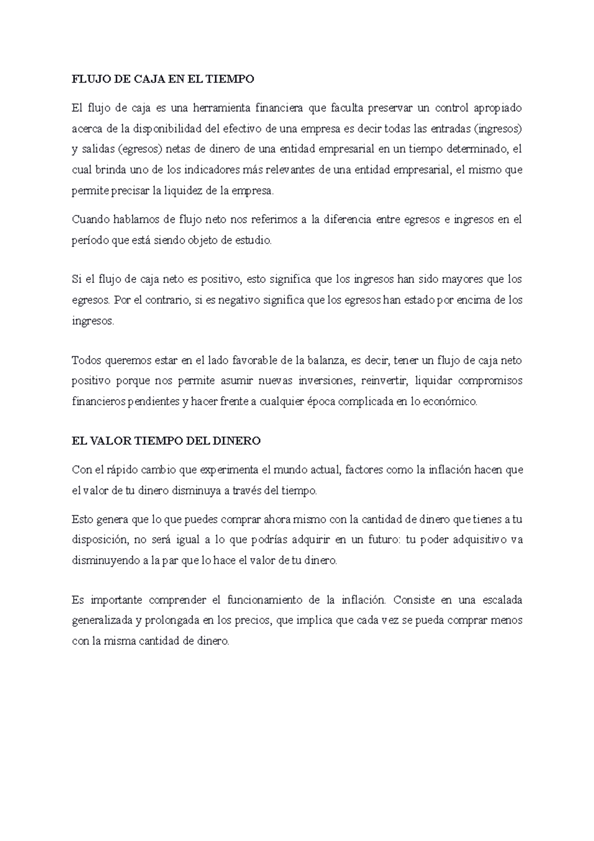 Se define al flujo de caja como una herramienta financiera - FLUJO DE CAJA EN EL TIEMPO El flujo ...