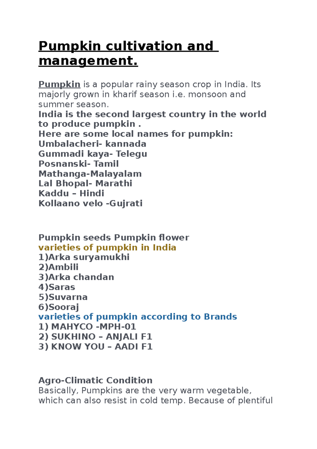 Pumpkin cultivation and management 37 - Pumpkin is a popular rainy ...