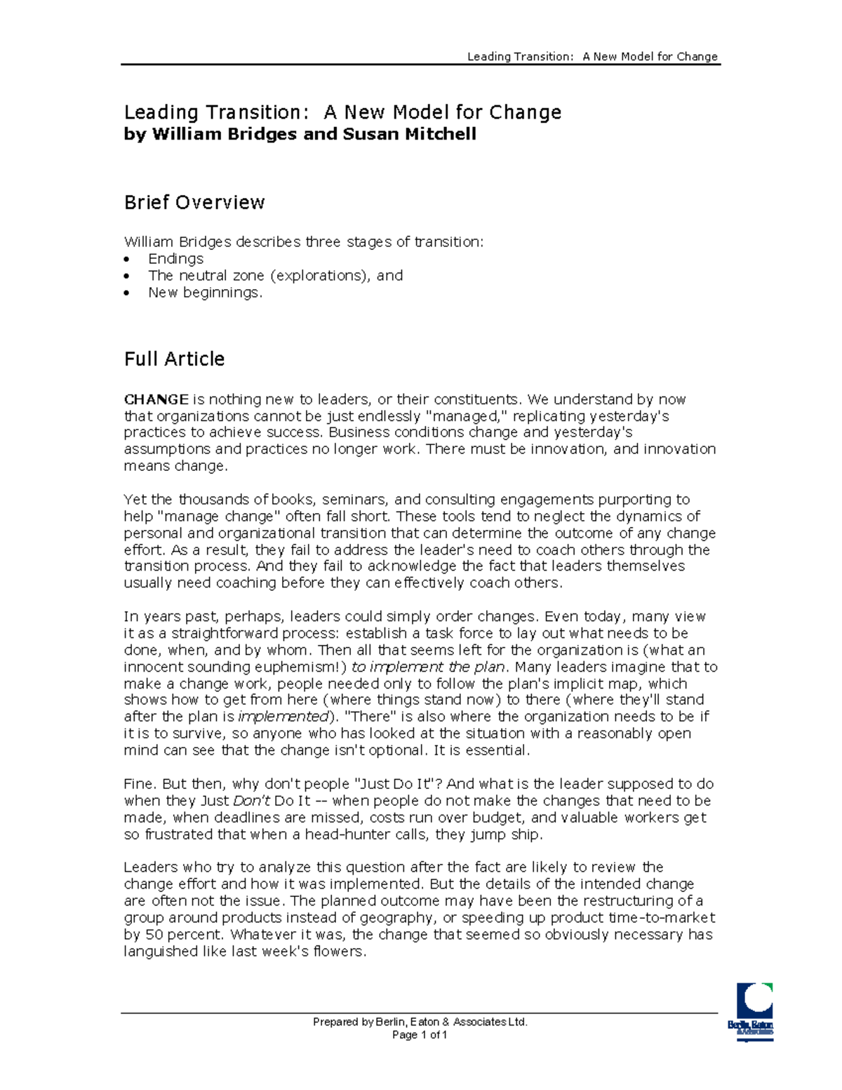 Ipemba - LO - S1 - William Bridges Transitionand Change Model ...