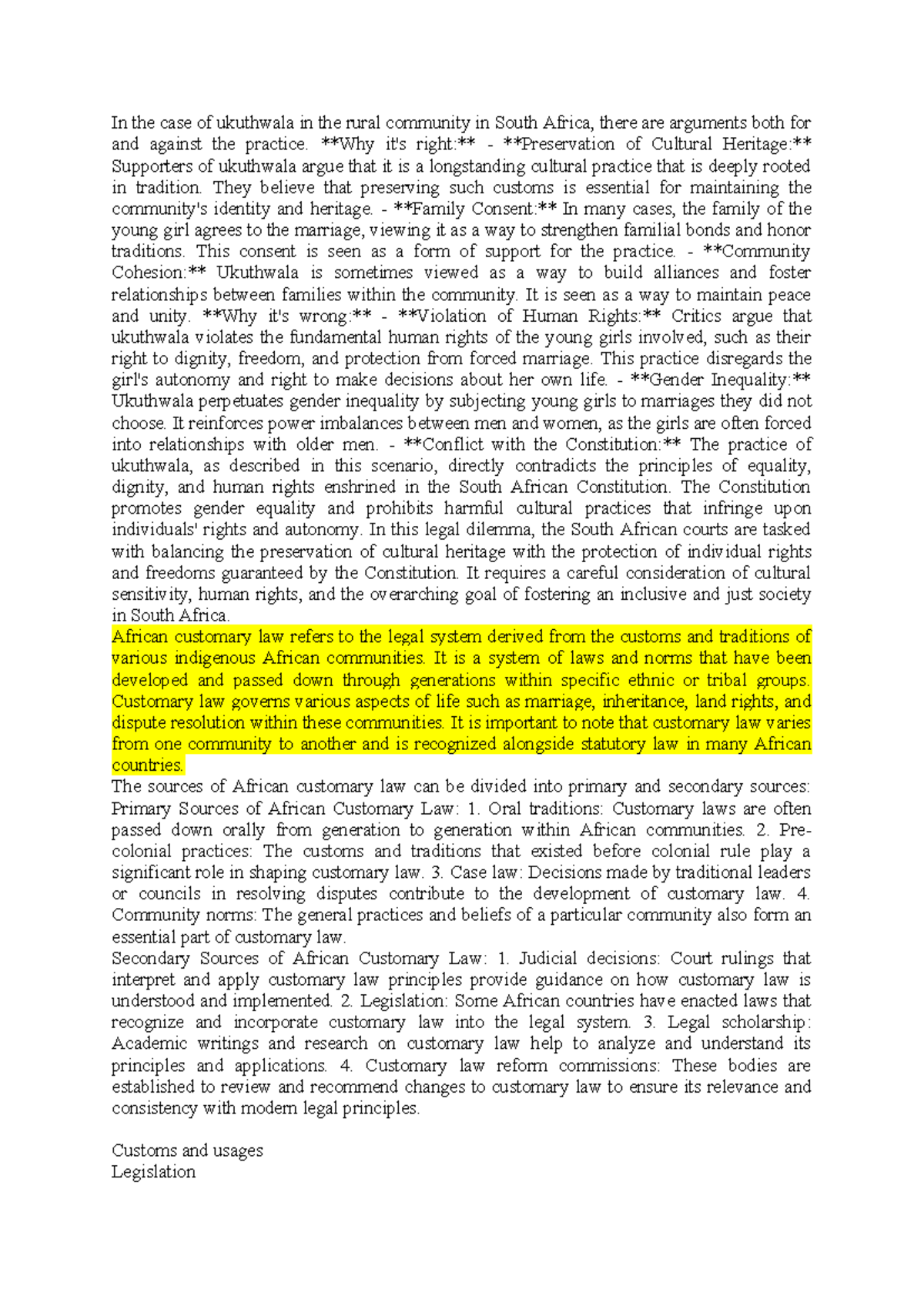 Custumary law notes - How to gain property in customary law. - In the ...