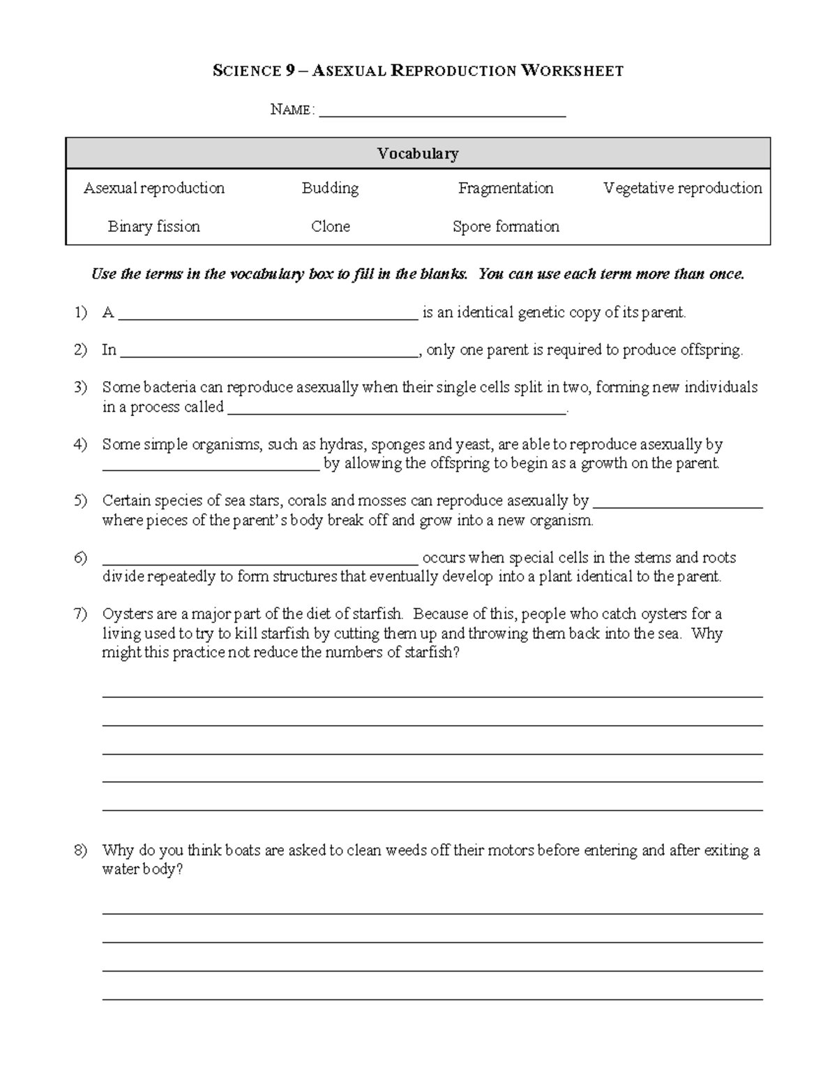 Joseph Bido - Asexual-Reproduction-Worksheet-qz0ch1 - S CIENCE 9 – A ...