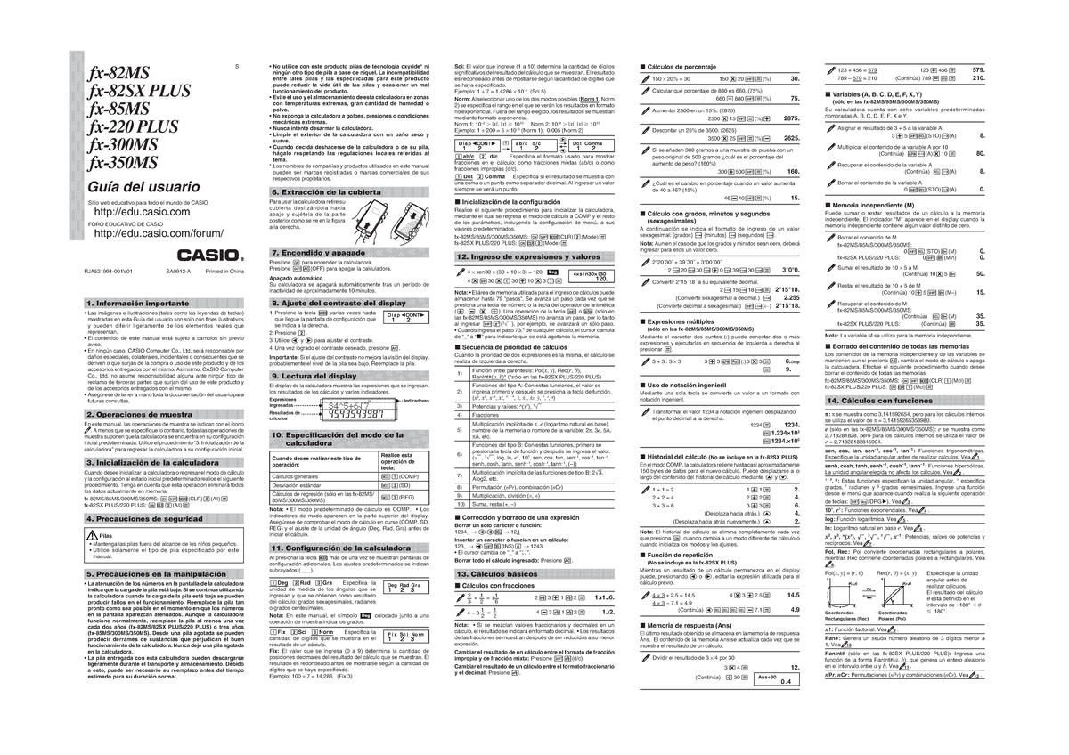 Manual del uso de casio - 1. Información importante Las imágenes e ...
