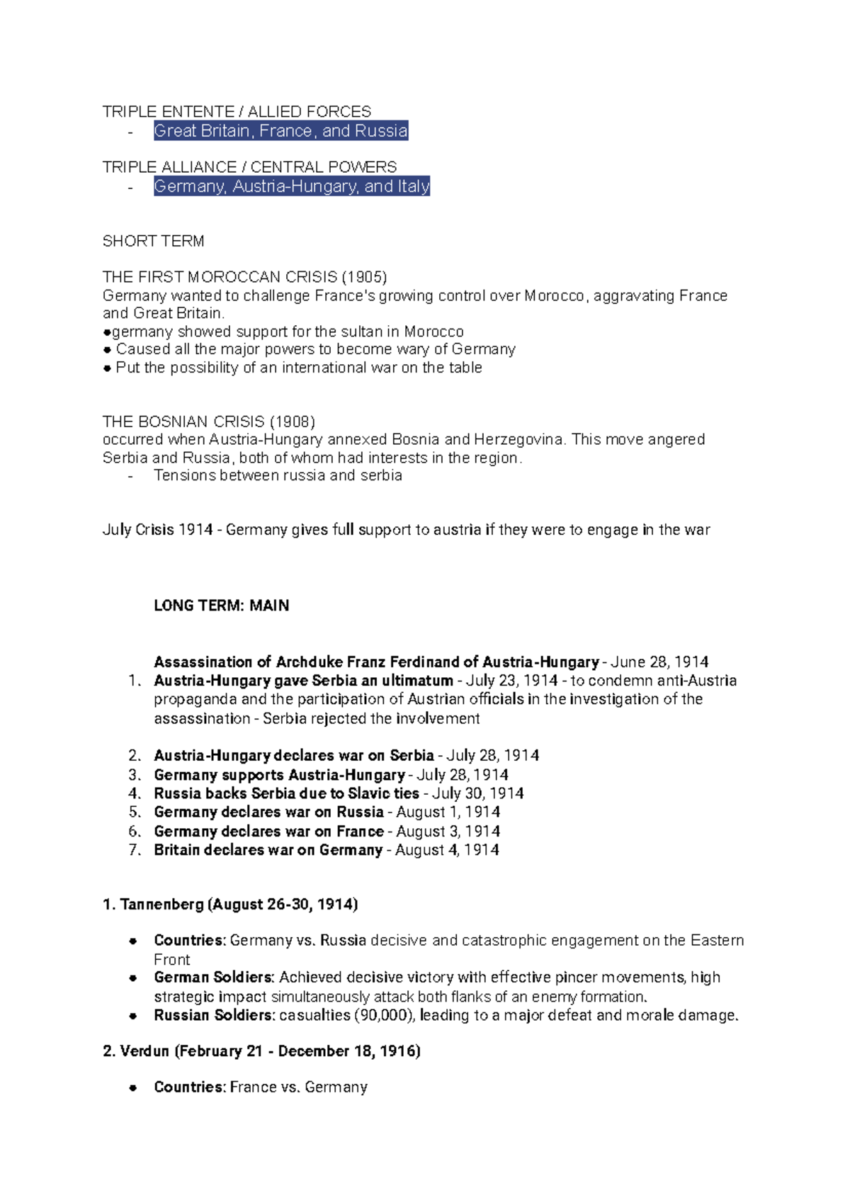 Prelim Modern WW1 - TRIPLE ENTENTE / ALLIED FORCES Great Britain ...