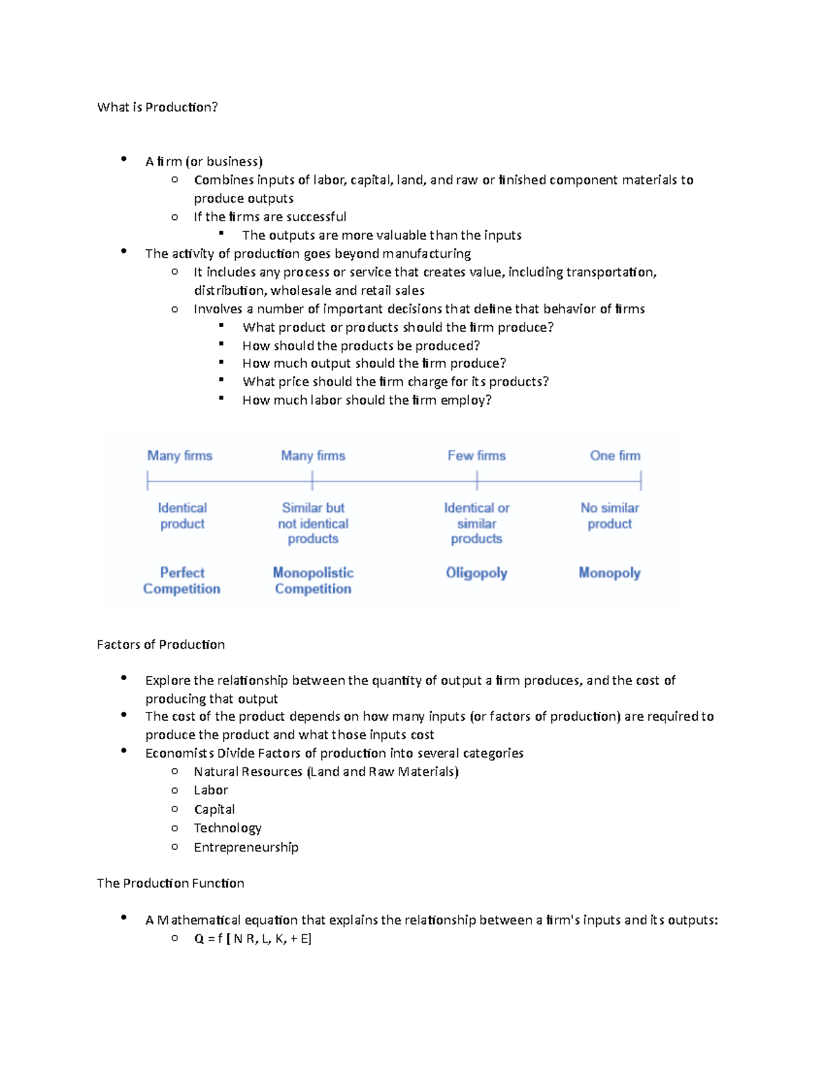 Module 7 Reading Notes - What is Production? A firm (or business) o ...