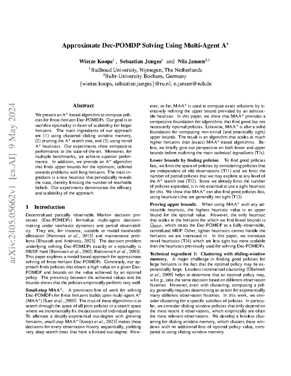 Approximate Dec Pomdp Solving Using Multi Agent A Approximate Dec Pomdp Solving Using Multi