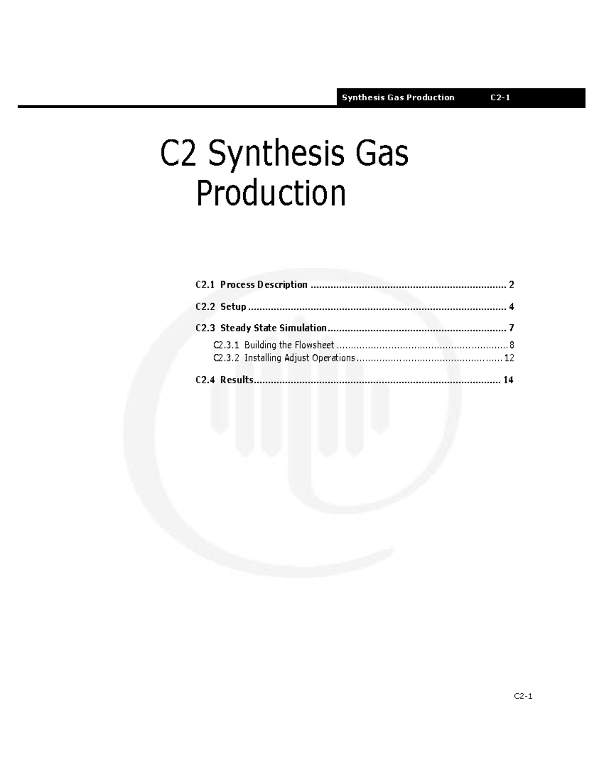 C2 Synthesis Gas -HYSYS - C2 Synthesis Gas - **Synthesis Gas Production ...