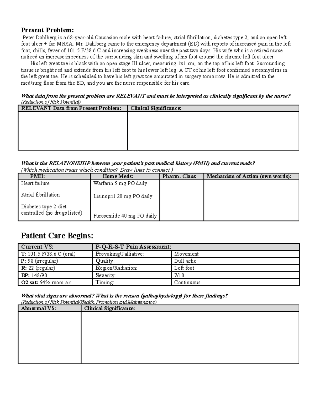 Nursing Student Skin Assessment case study practice sheet - NURS4000 ...