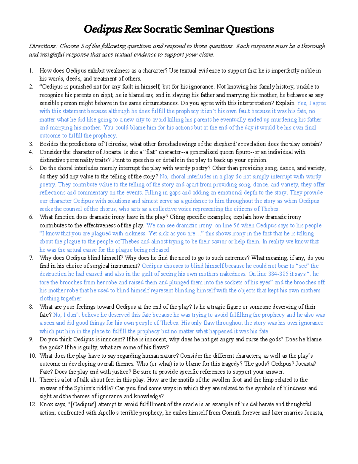 Copy of Oedipus Rex Socratic Seminar Questions - Oedipus Rex Socratic ...