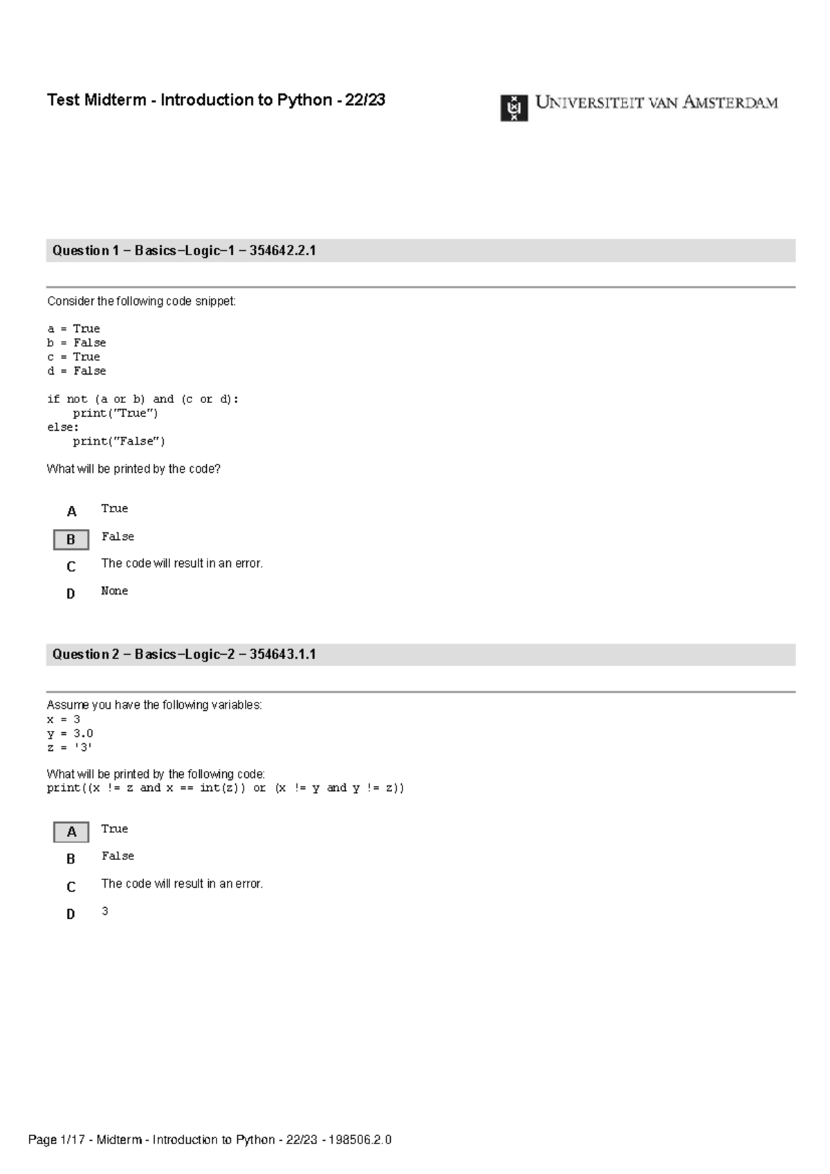 Midterm Exam With Solutions 2023 Test Midterm Introduction To Python 22 Question 1 −