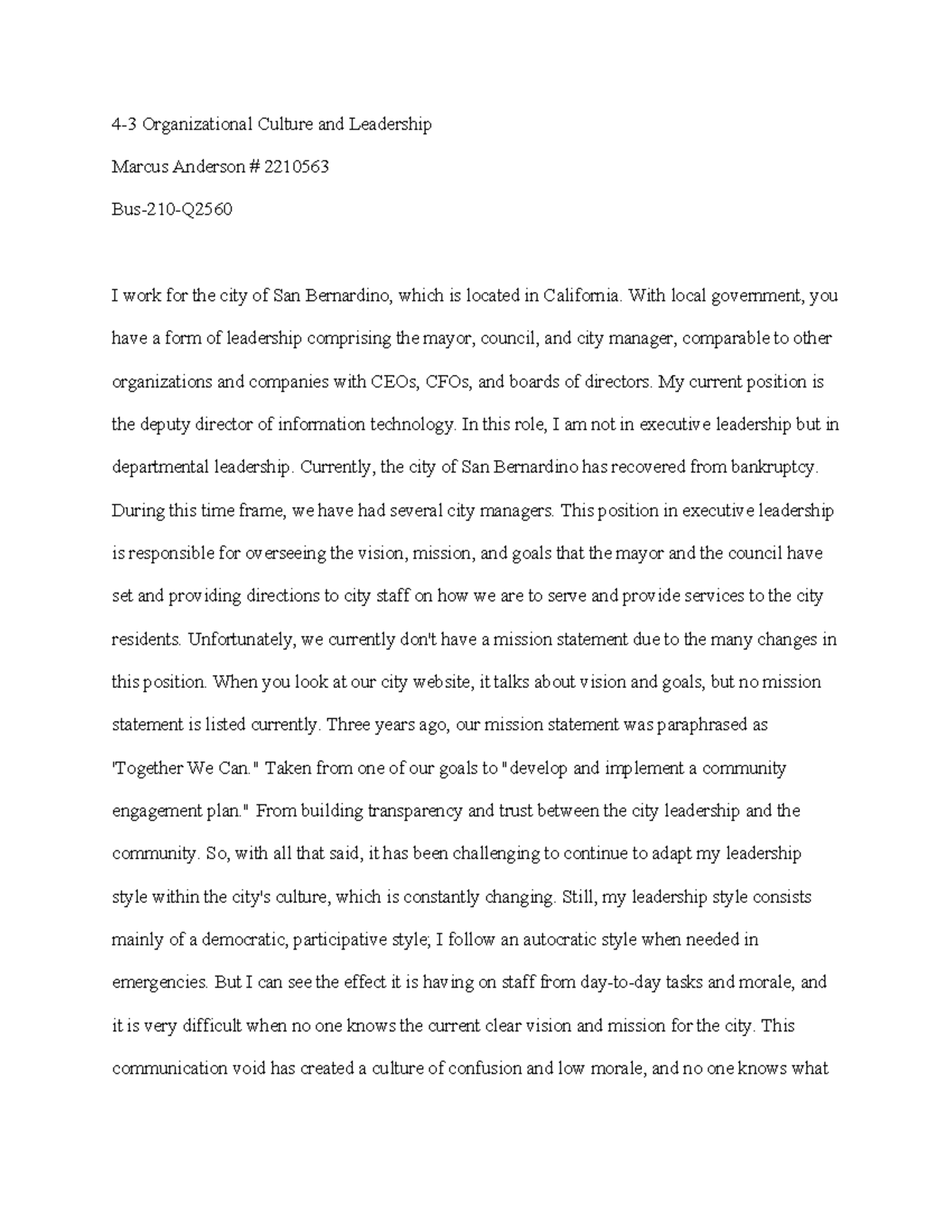 4-3 Organizational Culture and Leadership - With local government, you ...