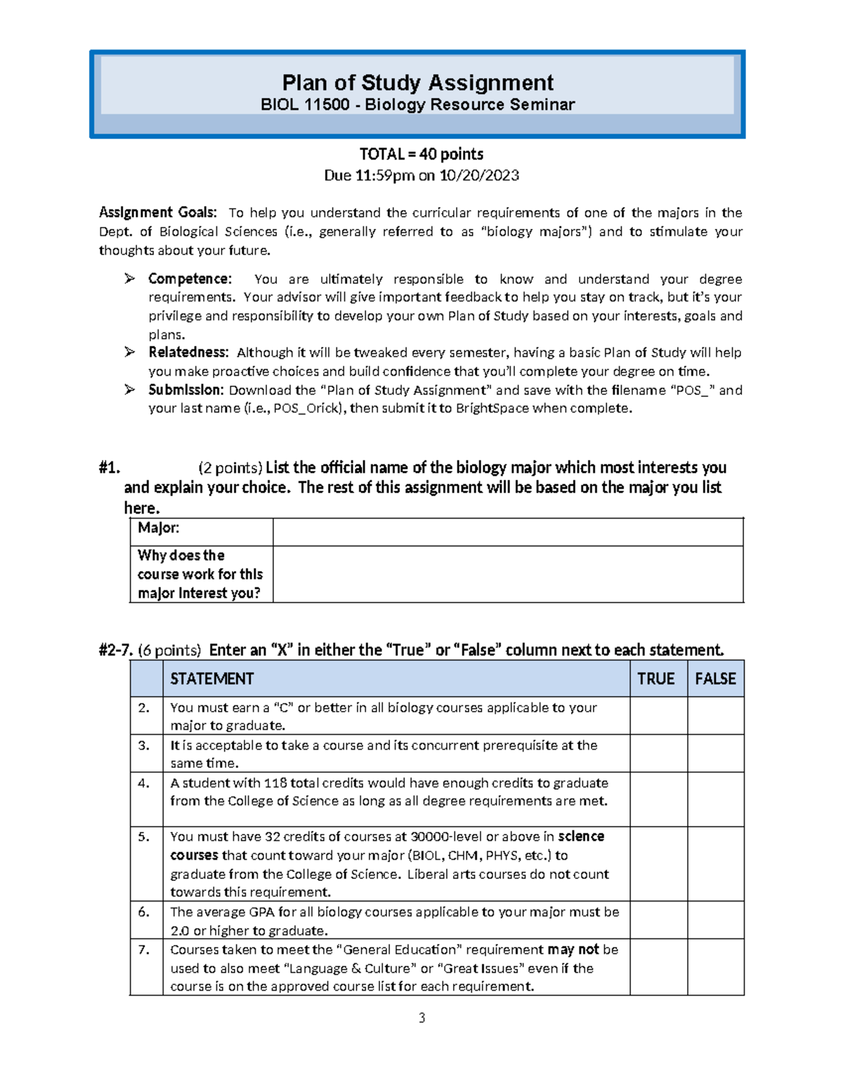 Plan of Study Assignment 2023 - TOTAL = 40 points Due 11:59pm on 10/20 ...