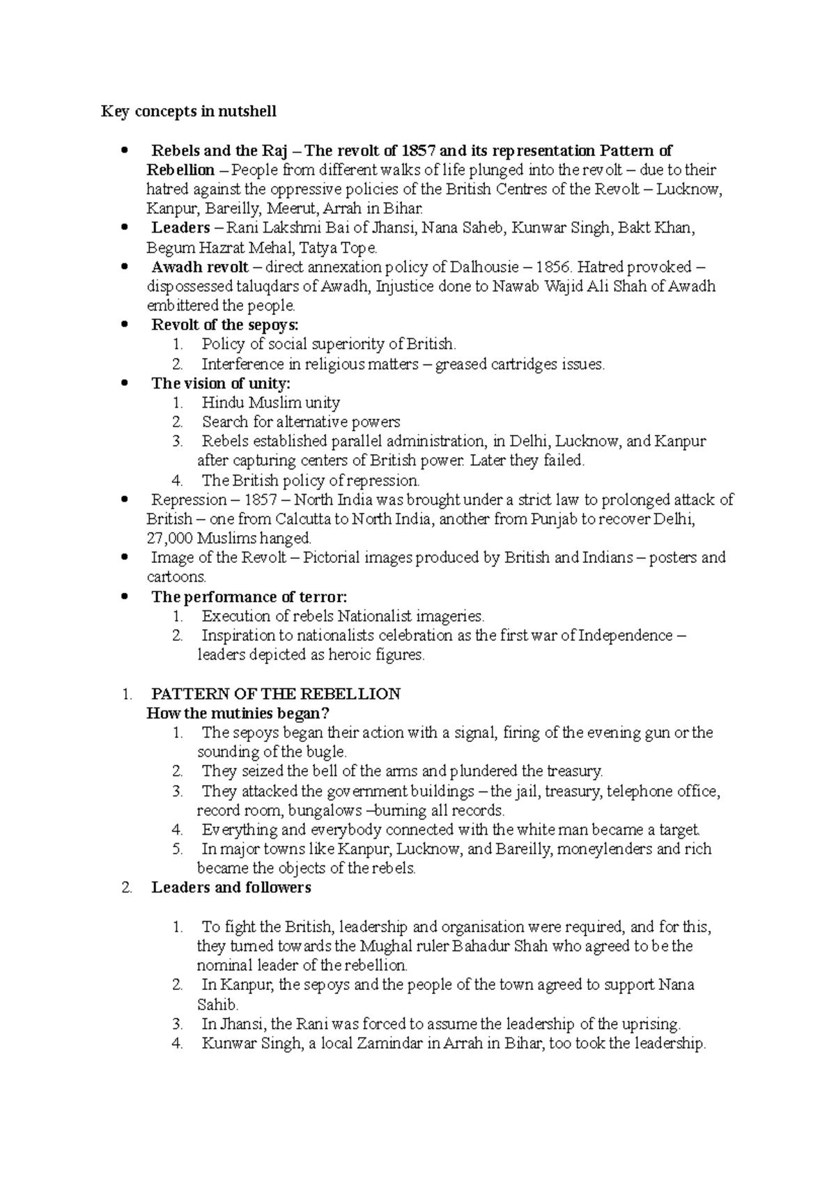 Rebels and the raj - notes - Key concepts in nutshell Rebels and the ...