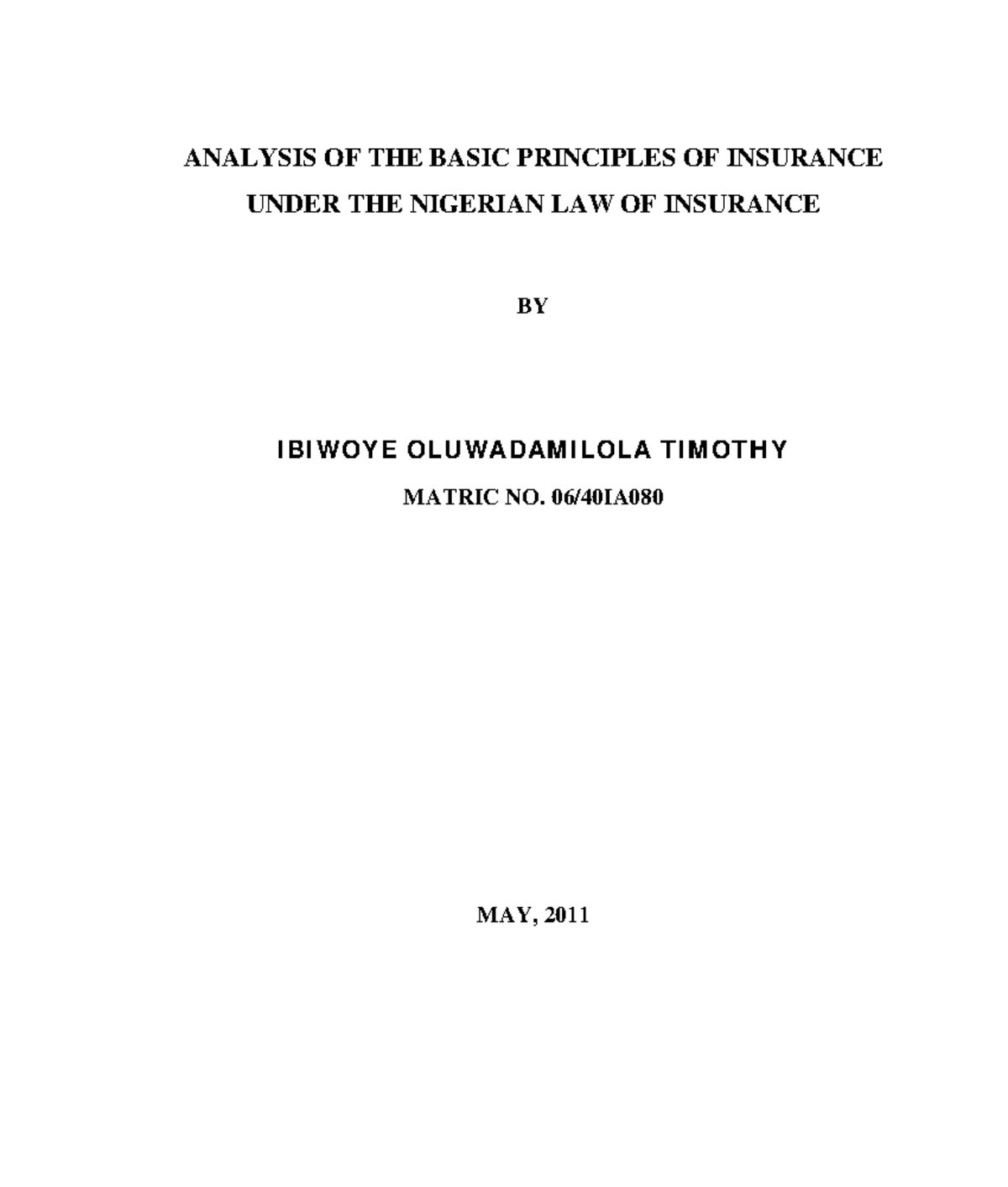 Insurance LAW Lecture Notes - ANALYSIS OF THE BASIC PRINCIPLES OF ...
