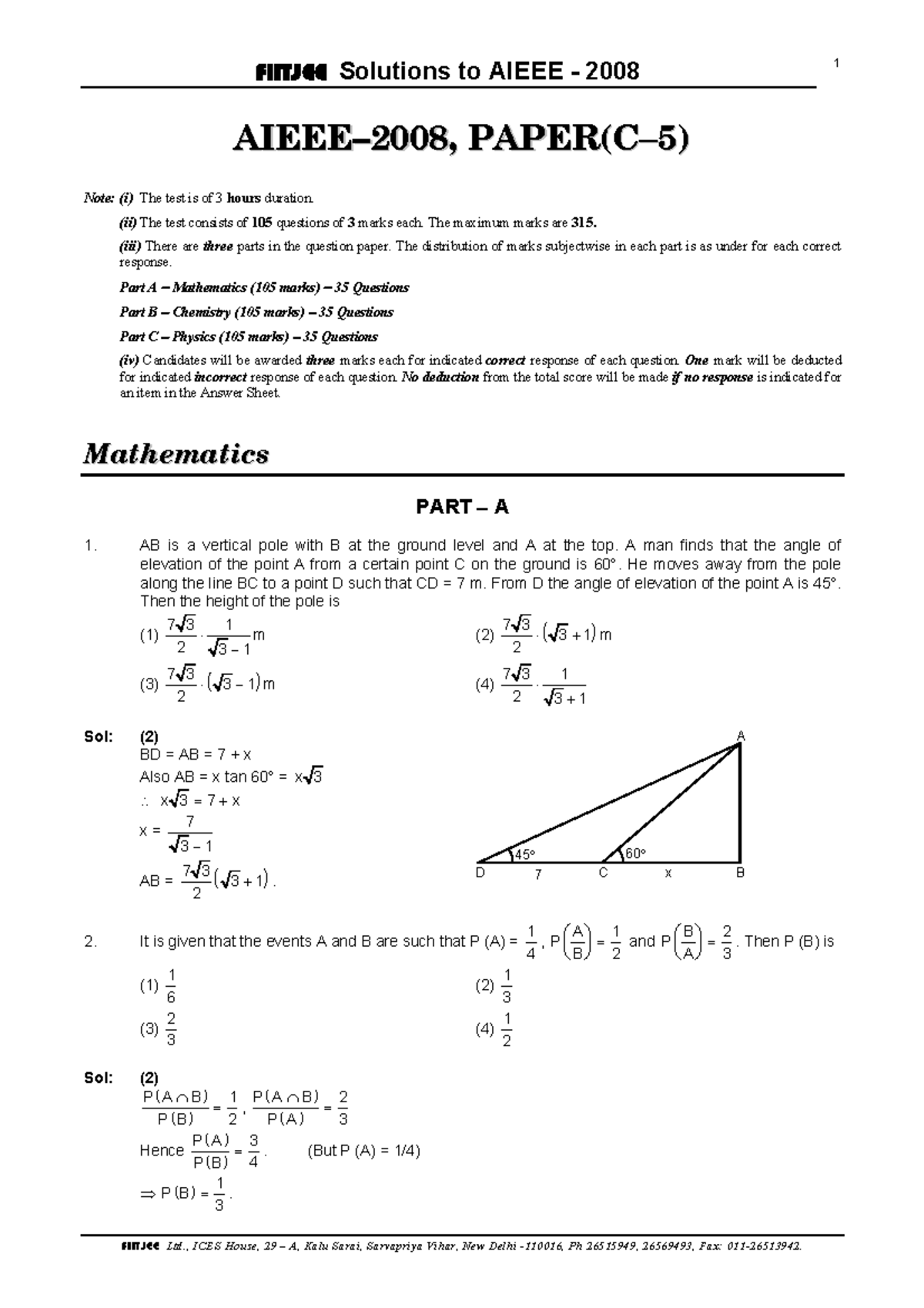 Aieee Sample Paper 1 - its the notes of 1st year of engineering ...