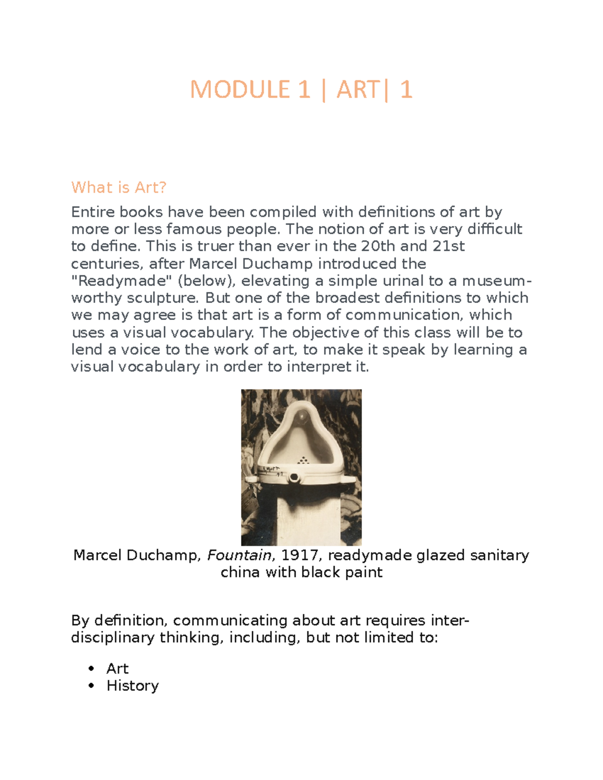 Module 1 ART - ART NOTES SPEITH - MODULE 1 | ART| 1 What is Art? Entire ...