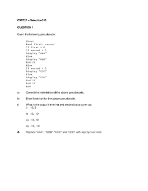 CSC126 - Quiz 1 Apr21 - QUIZ 1 - Fundamental of Algorithm and Computer Problem Solving - Studocu