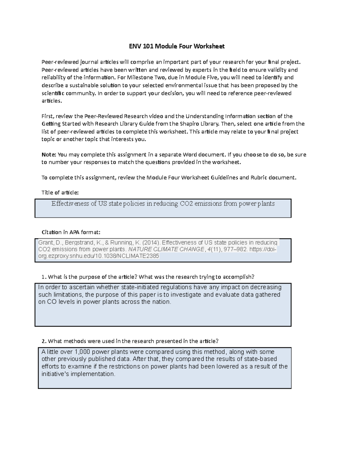 ENV 101 Module Four Worksheet (1) - ENV 101 Module Four Worksheet Peer ...