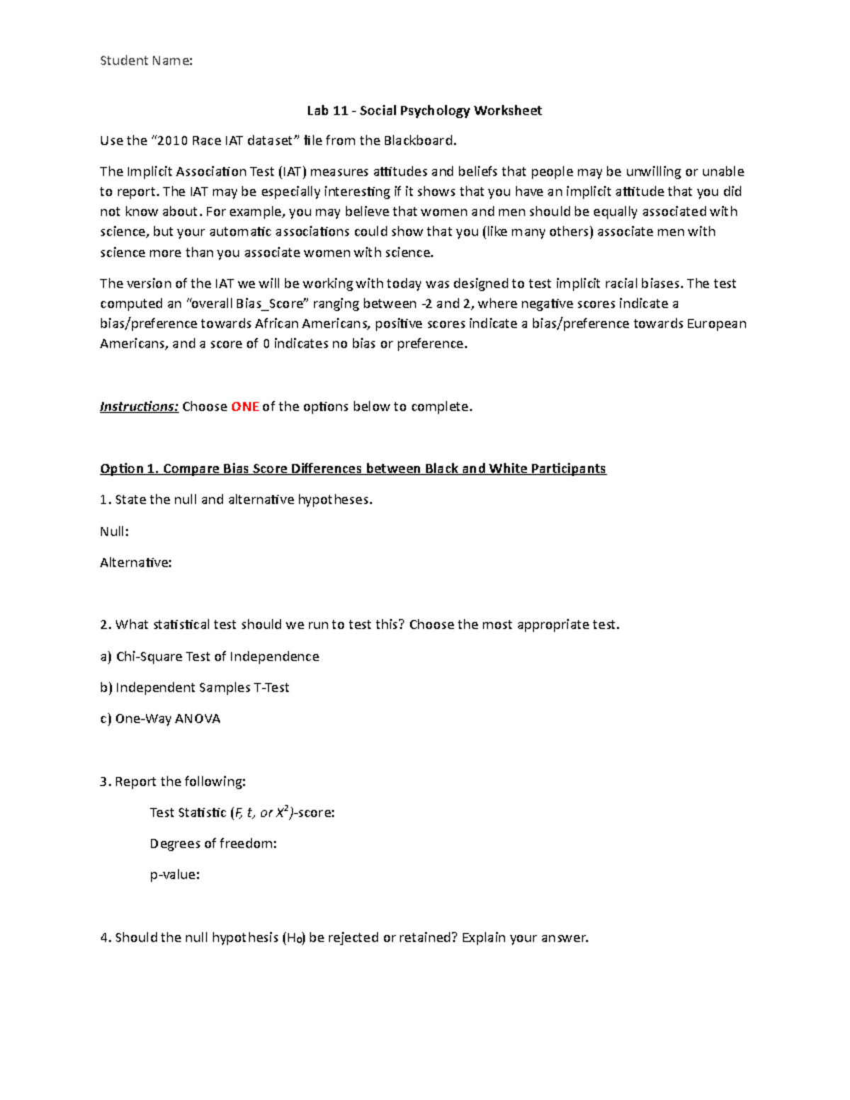 Lab 11: Social Psychology Worksheet - Student Name: Lab 11 - Social ...