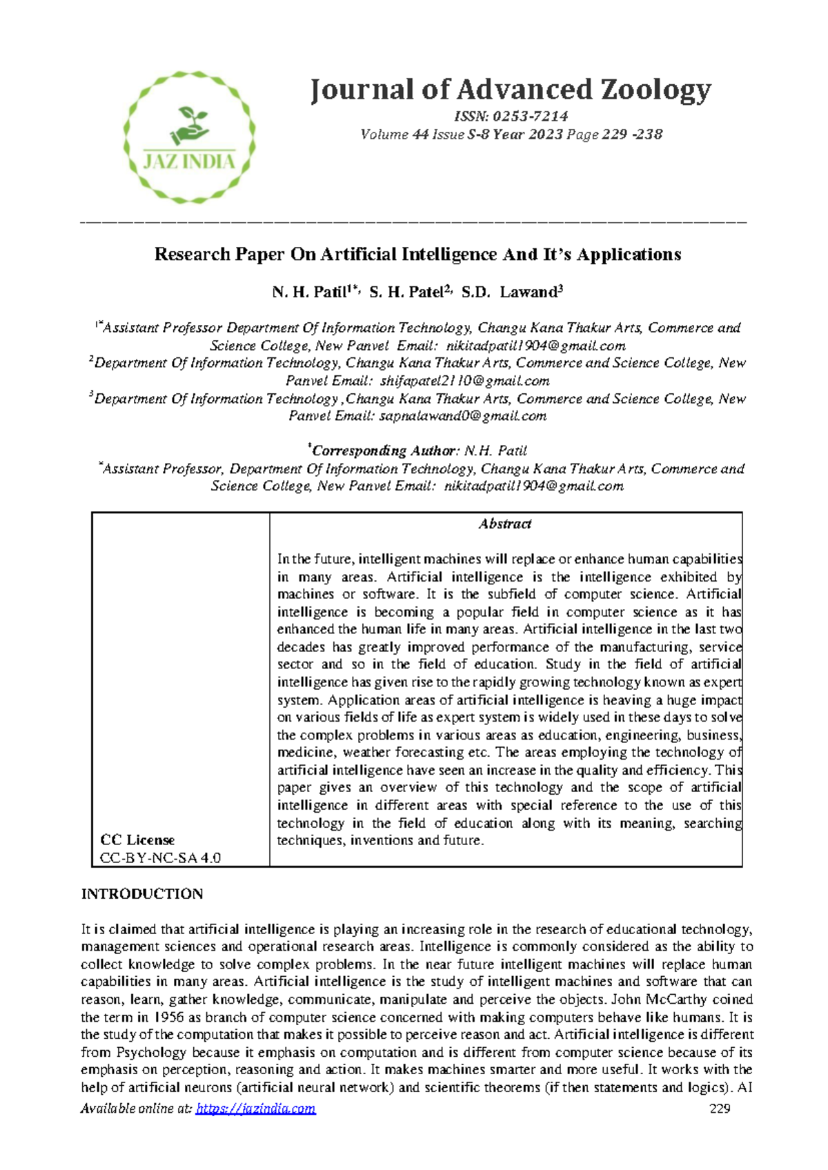 Research Paper On Artificial Intelligence And Its - ISSN: 0253- Volume ...
