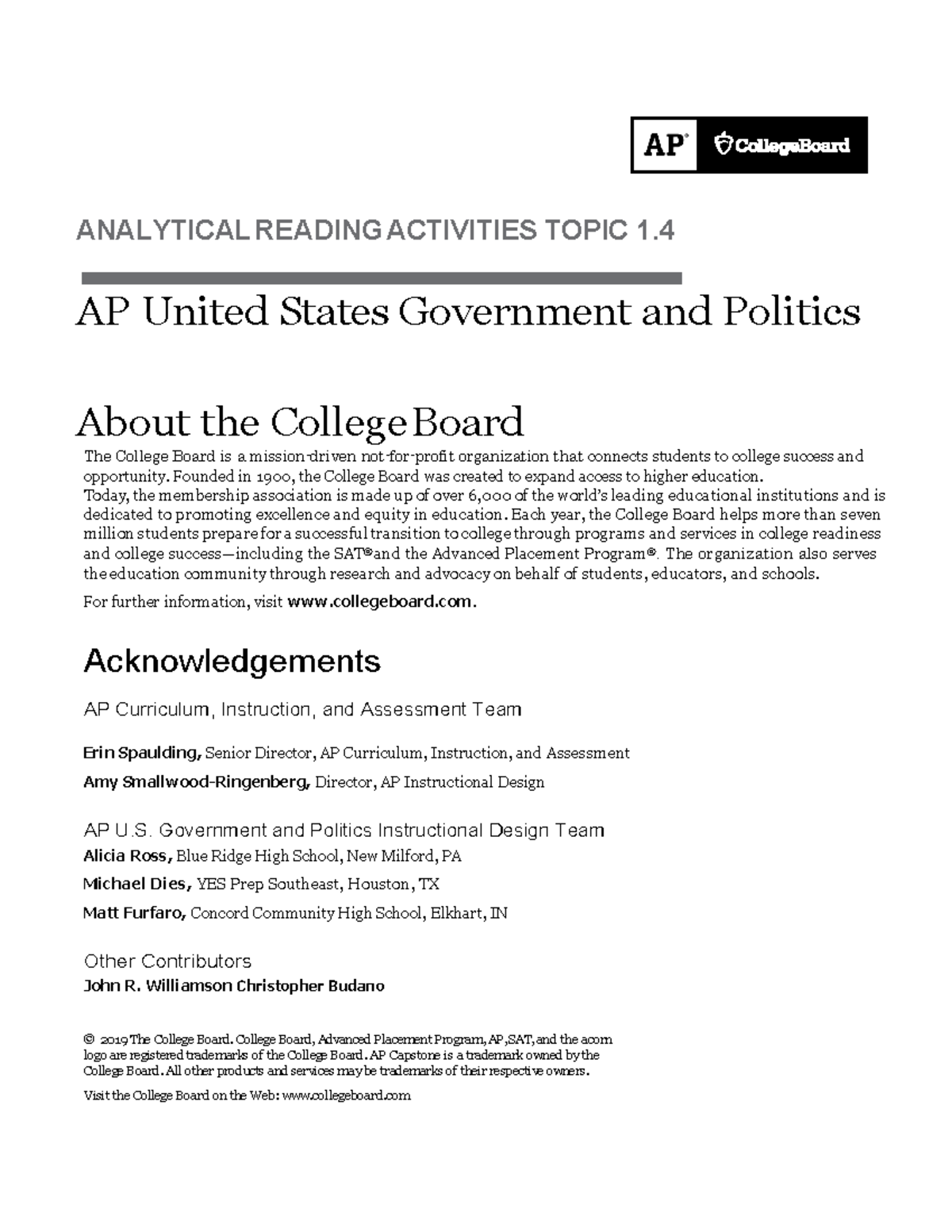 Analytical+Reading+1 - ANALYTICAL READING ACTIVITIES TOPIC 1. AP United ...