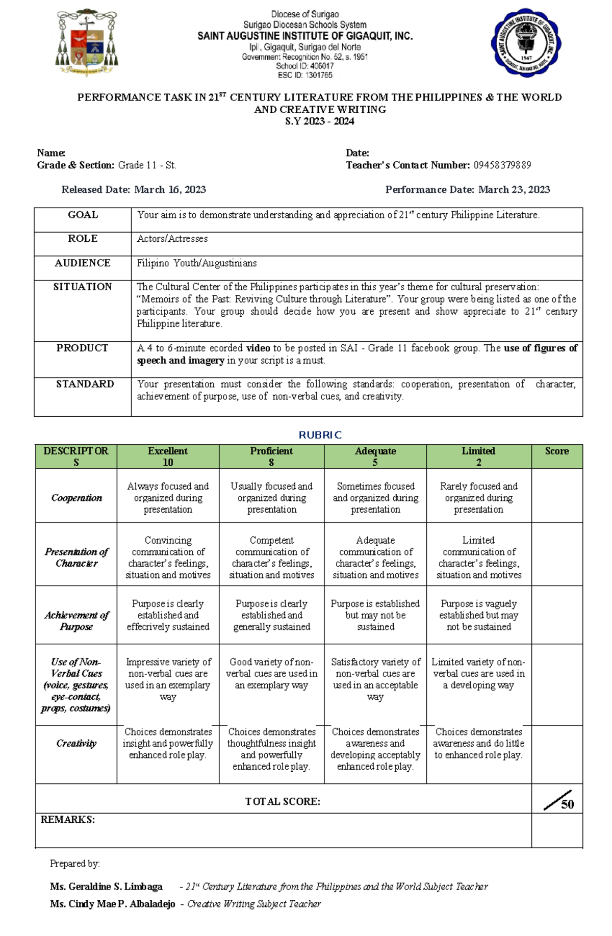 PT Midterm 21st and Creative Writing - PERFORMANCE TASK IN 21ST CENTURY ...