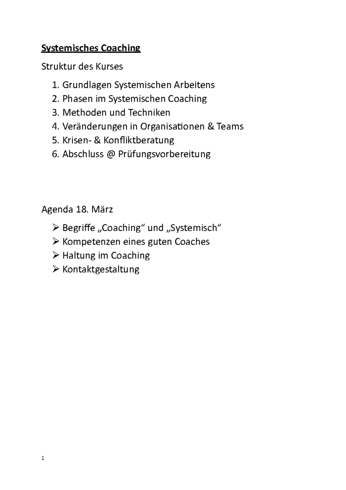 Systemisches Coaching - Systemisches Coaching Struktur des Kurses ...