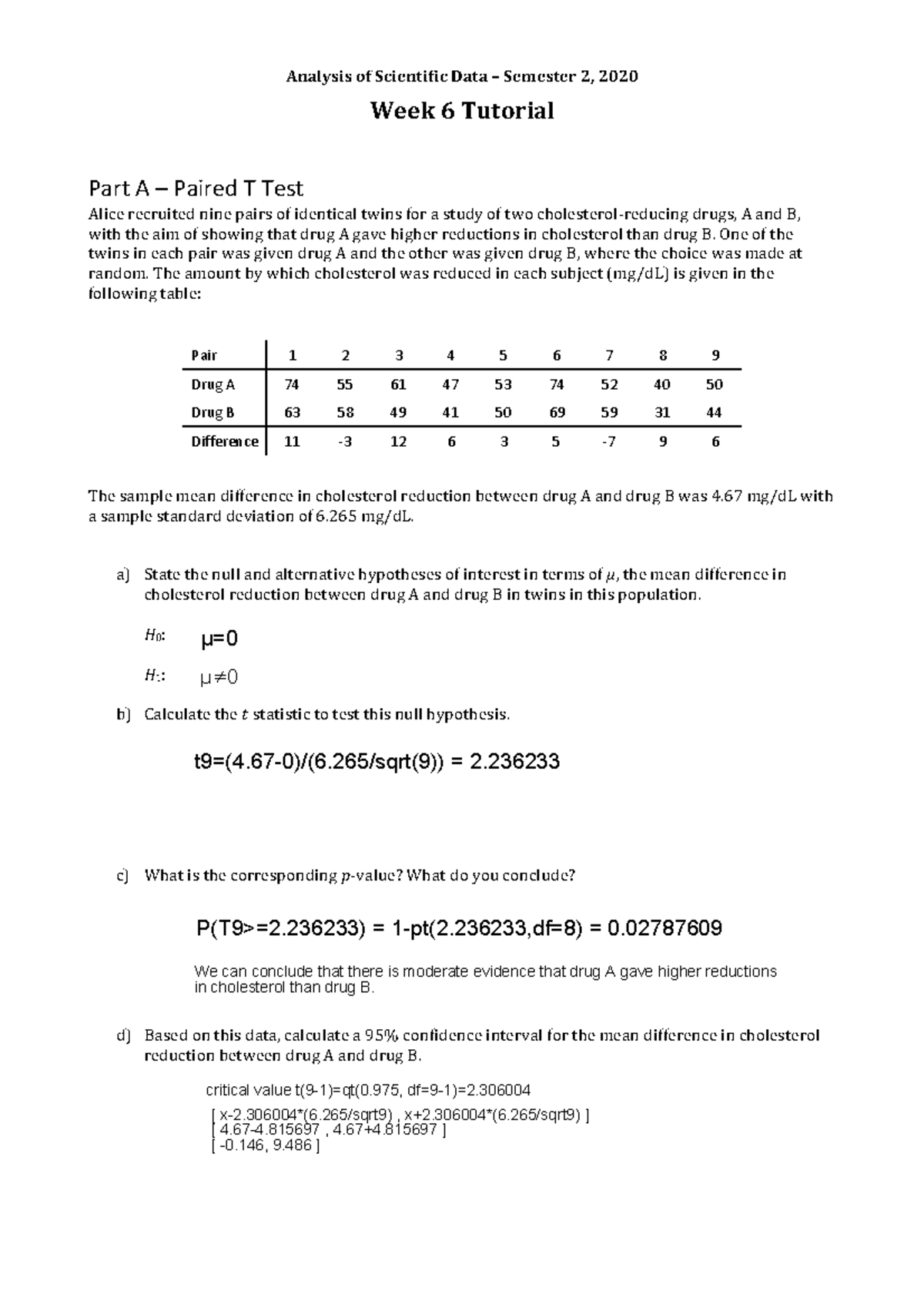 Week 6 Tutorial - **Analysis of Scientific Data – Semester 2, 20 20 ...