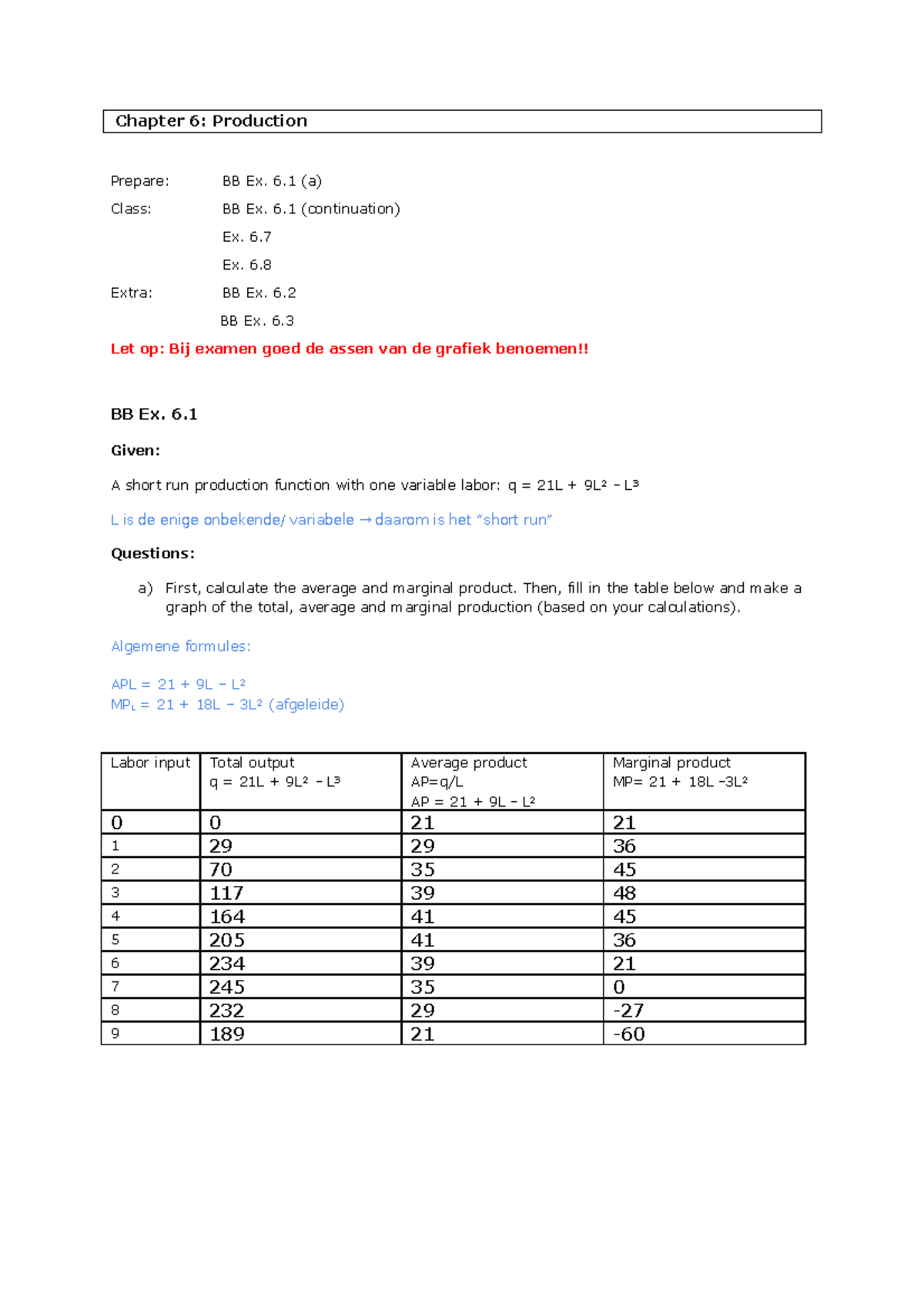 WZ1 - werkzittingdocument - Chapter 6: Production Prepare: BB Ex. 6 (a) Class: BB Ex. 6 - Studocu